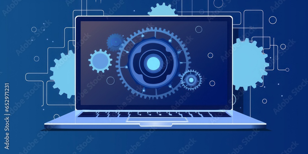 Laptop Computer Featuring a Prominent Gear Icon on a Clean White ...