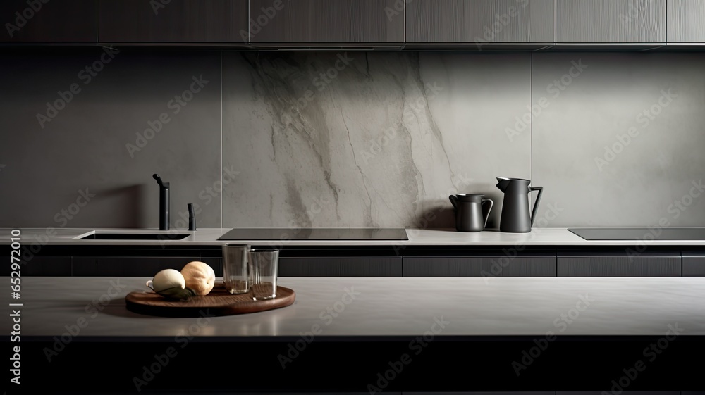 A black induction hob takes center stage on a modern gray kitchen ...