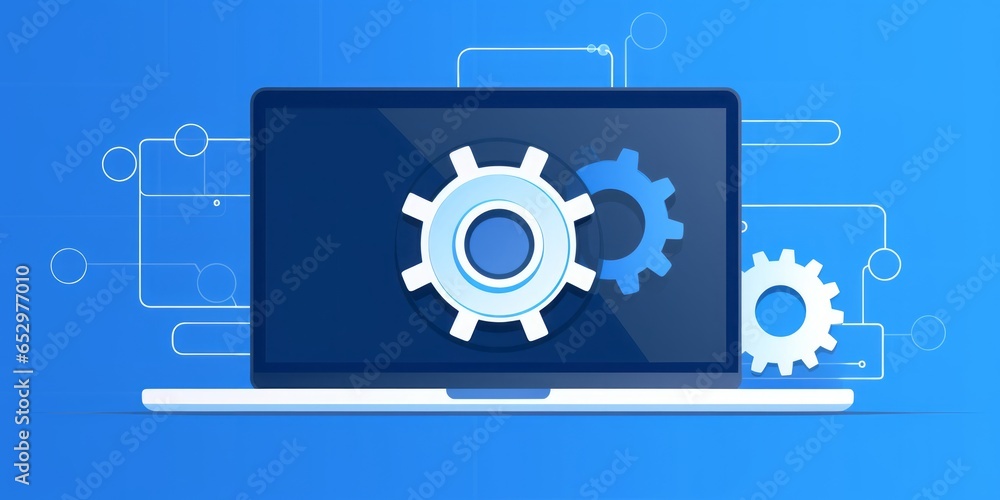 Laptop Computer Featuring a Prominent Gear Icon on a Clean White ...