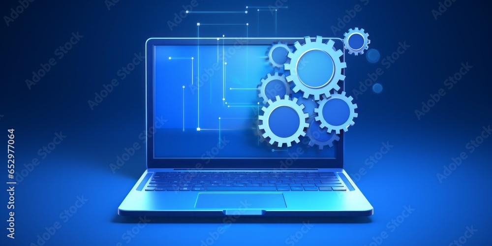 Laptop Computer Featuring a Prominent Gear Icon on a Clean White ...