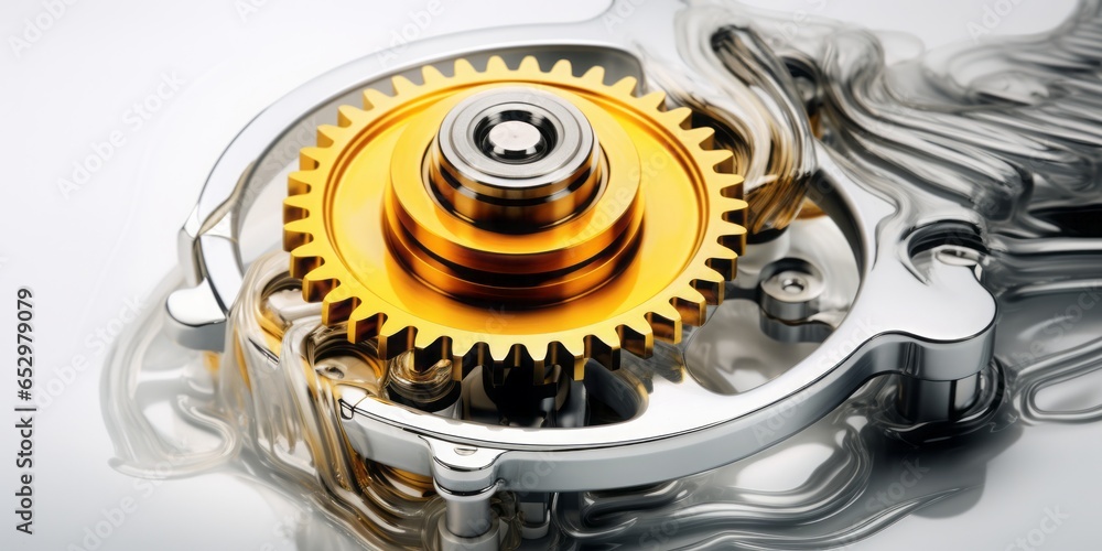 Oil Flowing Seamlessly into Gears, Set Against a Subtle Light Grey ...