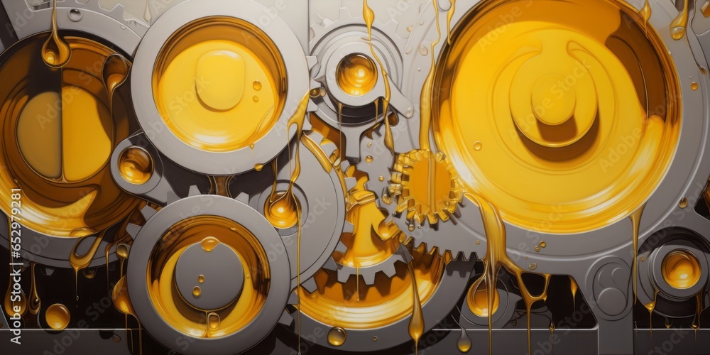 Oil Flowing Seamlessly into Gears, Set Against a Subtle Light Grey ...