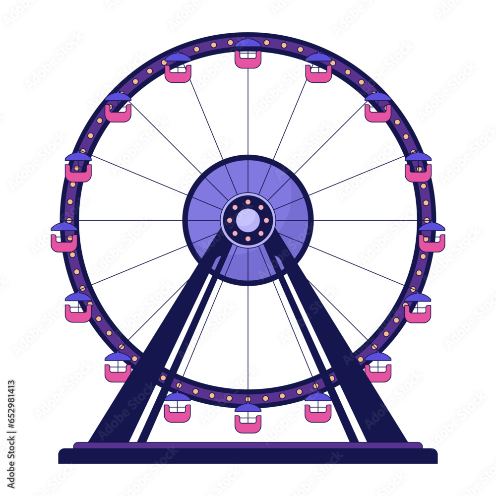 Fairground ferris wheel 2D linear cartoon object. Park amusement ride ...