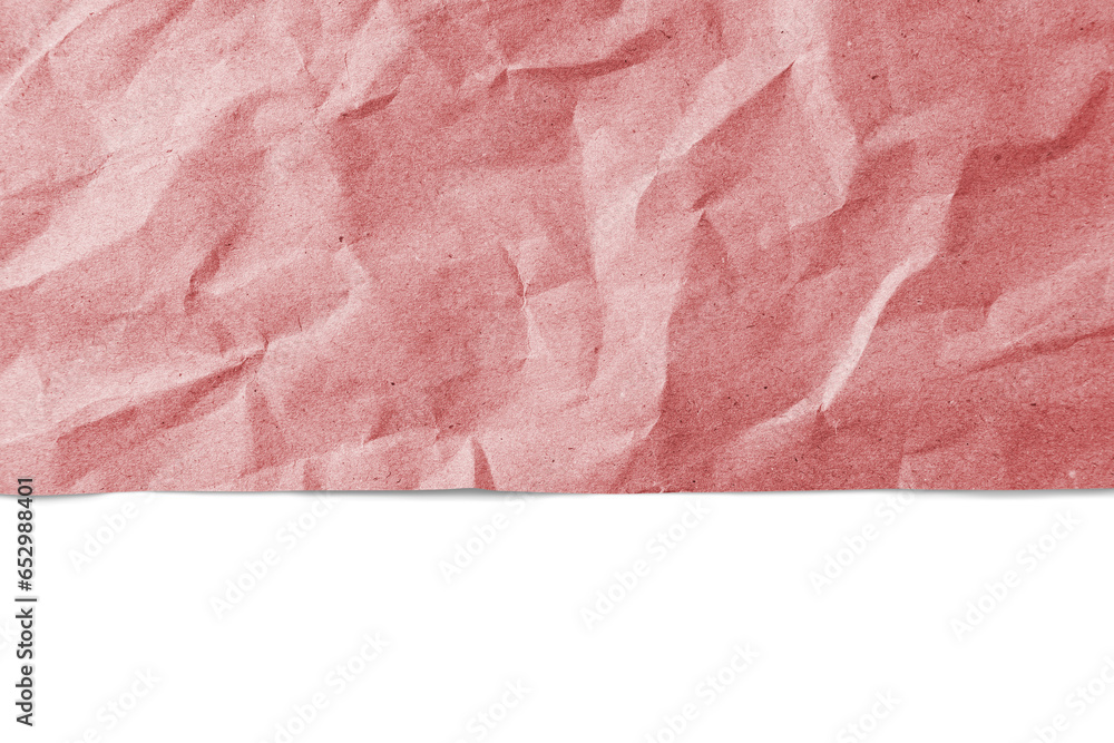 Recycled crumpled red paper texture with edge, border isolated on white ...