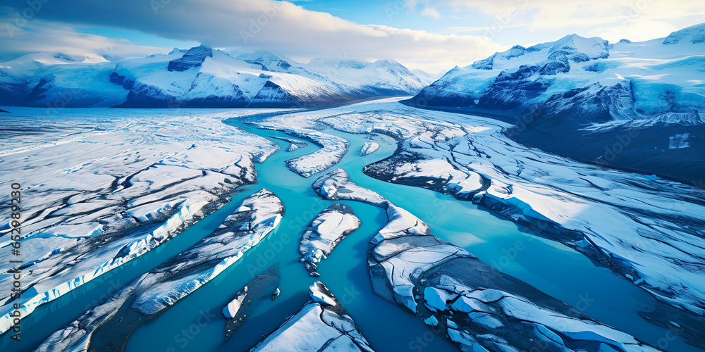 Foto de An aerial photograph of glaciers releasing rivers of ice ...