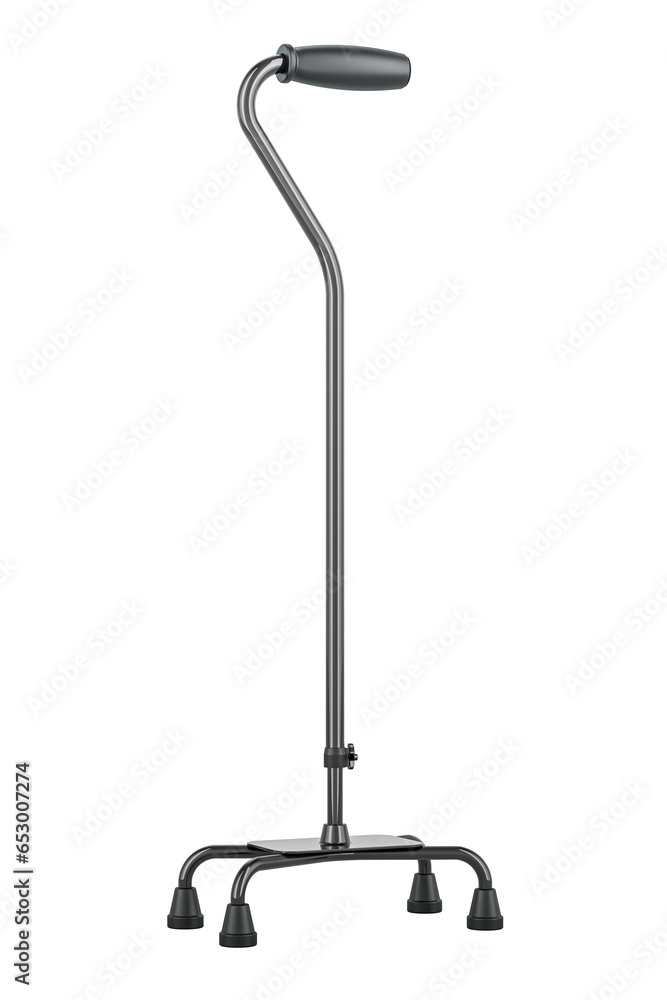 Quad walking cane. Basic aluminum quad cane with small base and foam ...