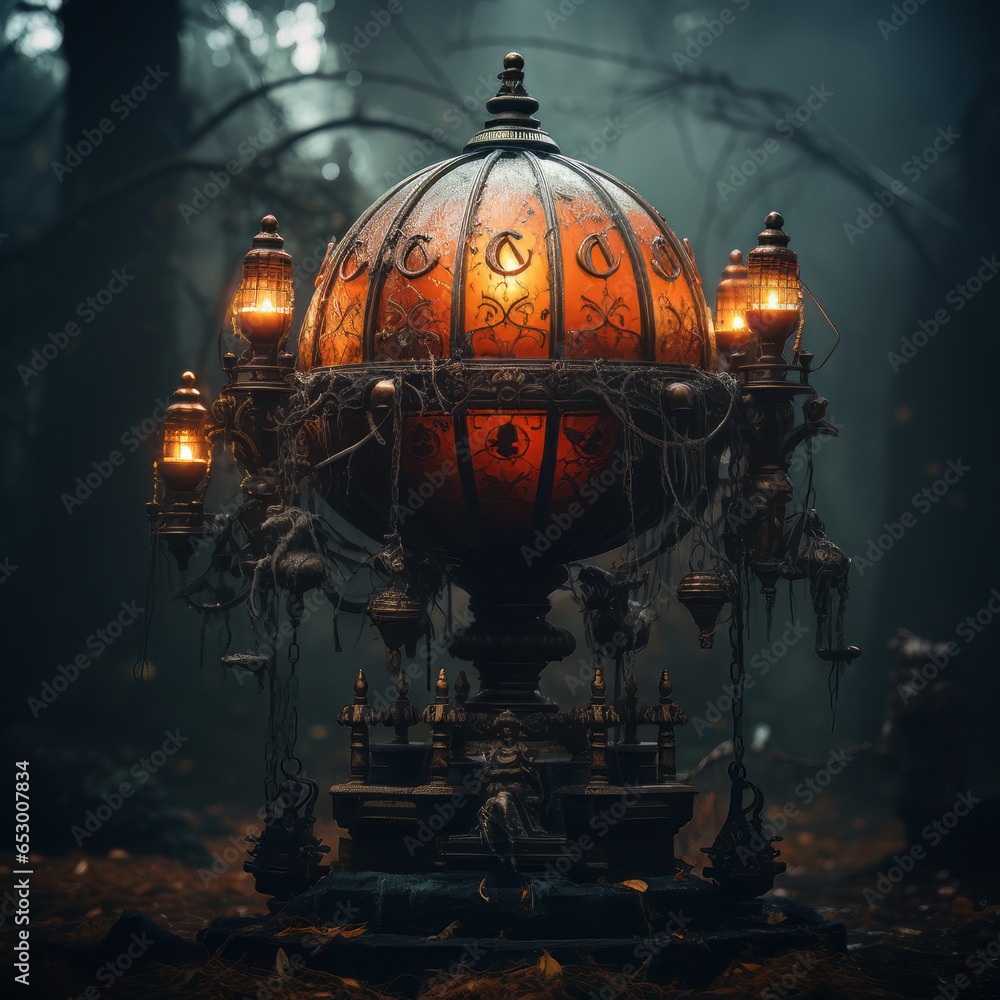 ภาพประกอบสต็อก The Gothic-style haunted mansion boasts a futuristic ...