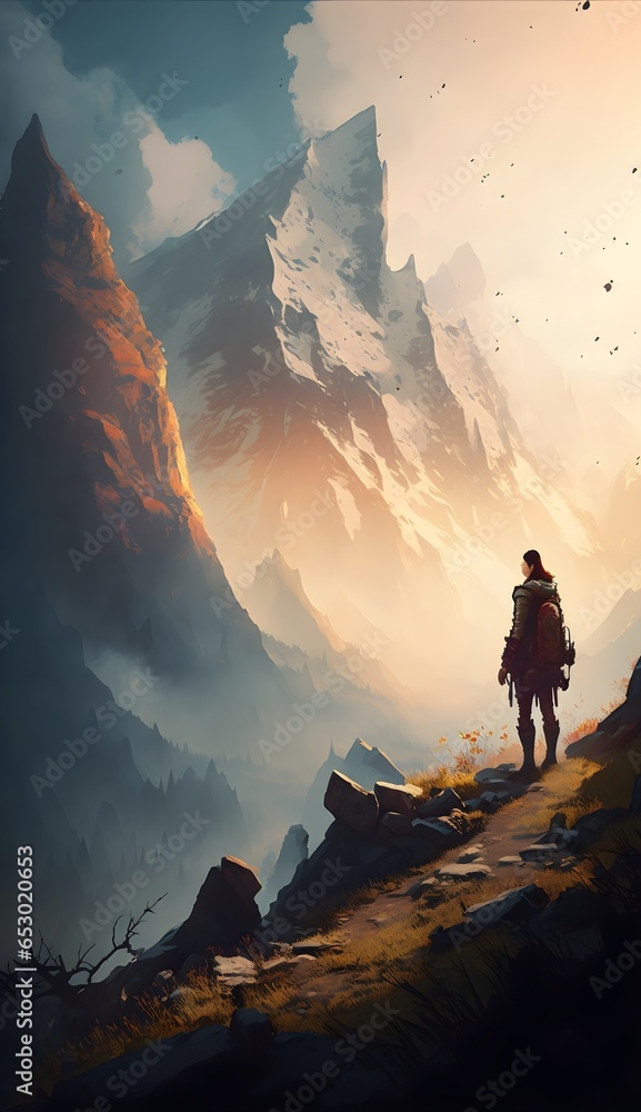 POV expansive dangerous mountainous background two cute badass chicks ...