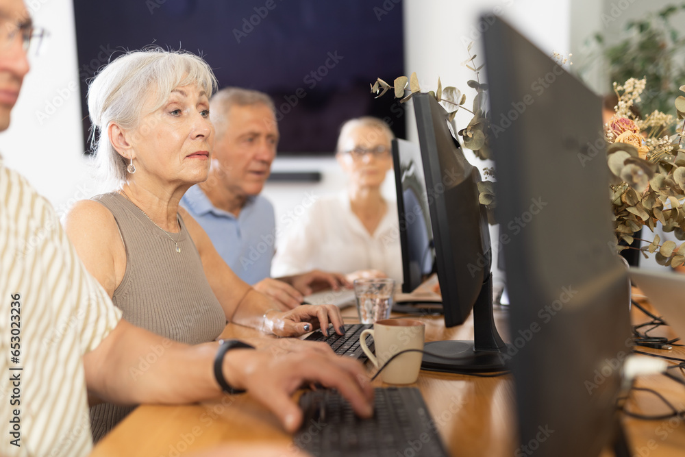 Computer Lessons For Elderly People In A Nursing Home Group Of Seniors