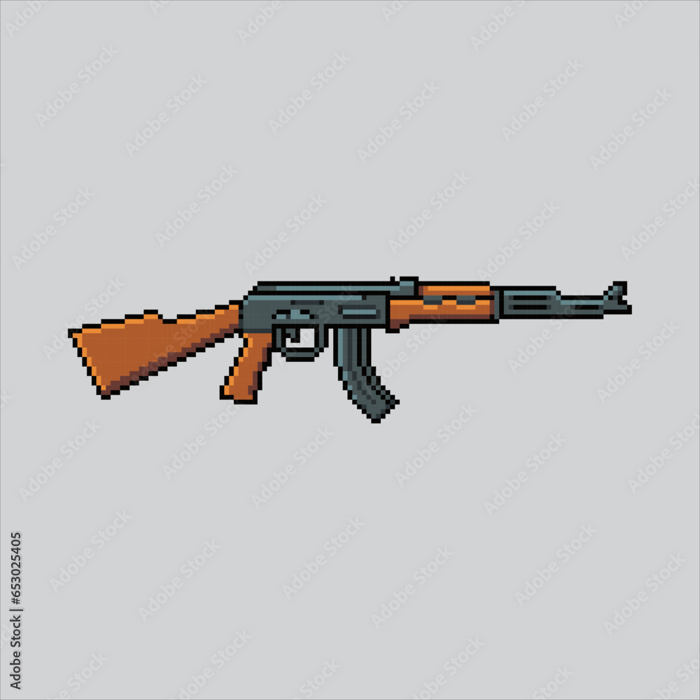 Pixel art SMG. Pixelated Short Machine Gun. SMG Weapon icons background ...