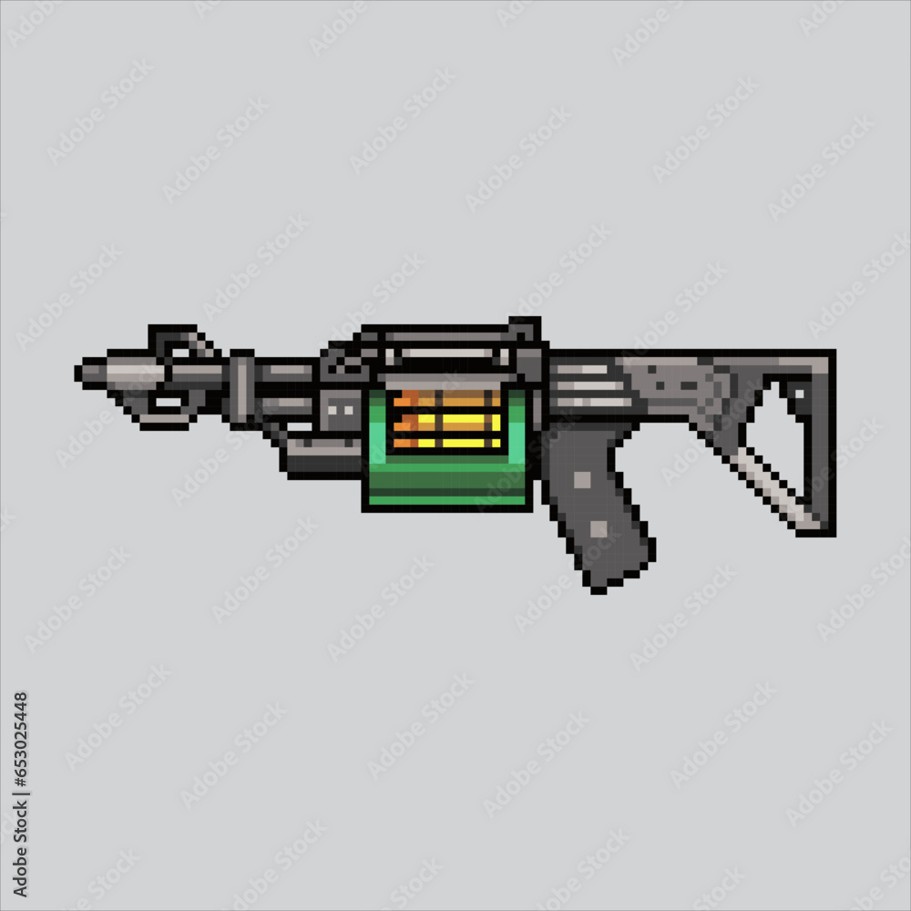 Pixel art Machine Gun. Pixelated Machine Gun. Machine Gun weapon icons ...