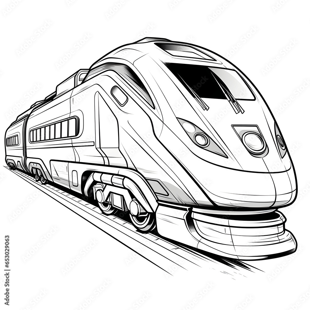 A cartoon futuristic train coloring page for kids, colouring book idea ...