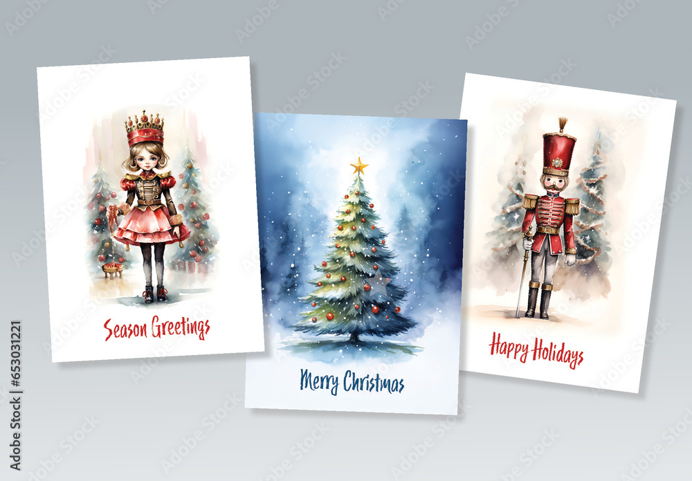 Christmas Cards Set with AI Genereted Illustrations Stock Template ...