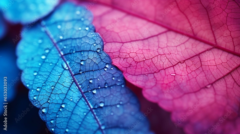 texture blue, turquoise, pink color Macro a leave with blur background ...