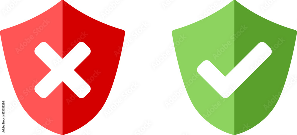 Shield Green and Red Safe and Unsafe Security Icon Set with Checkmark ...