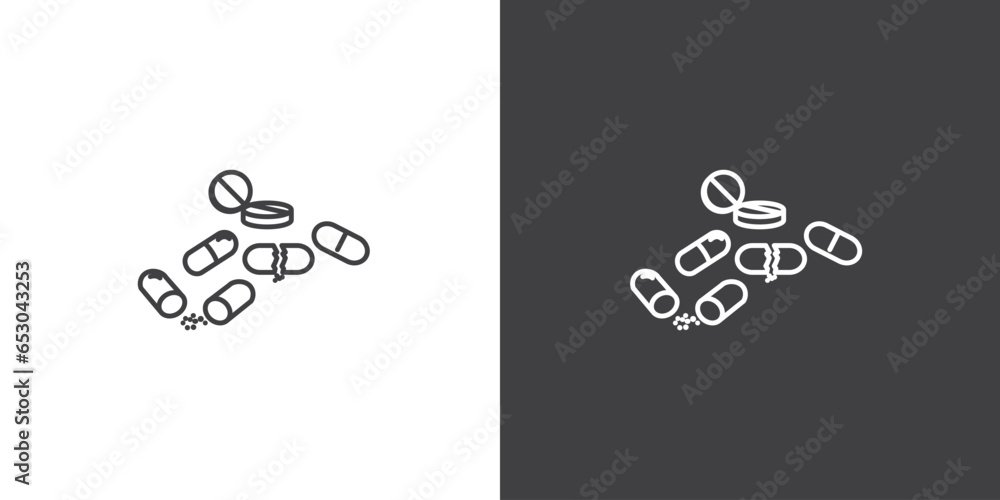 Medicines icons. Capsules, pills, powders and tablet. Pharmacological ...
