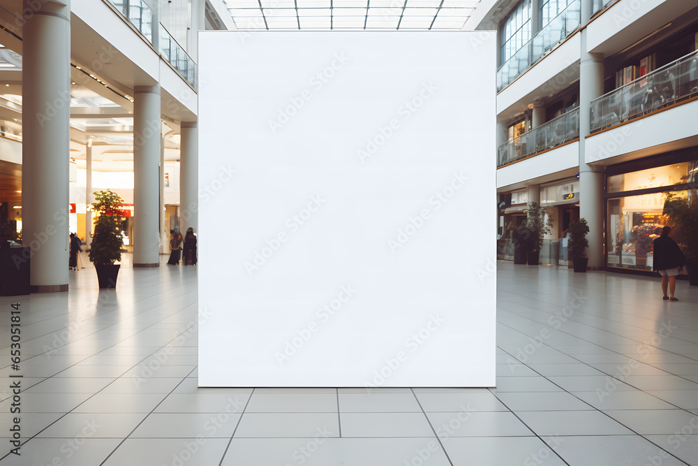 blank white billboard standing in the center of a spacious and well-lit ...