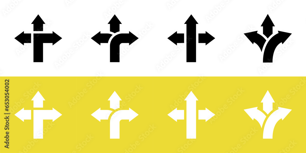 vector icon of three-way intersection, sign, arrow, traffic, editable ...