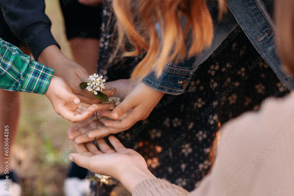 Young brothers and sisters, their innocent hands gently cradling a ...
