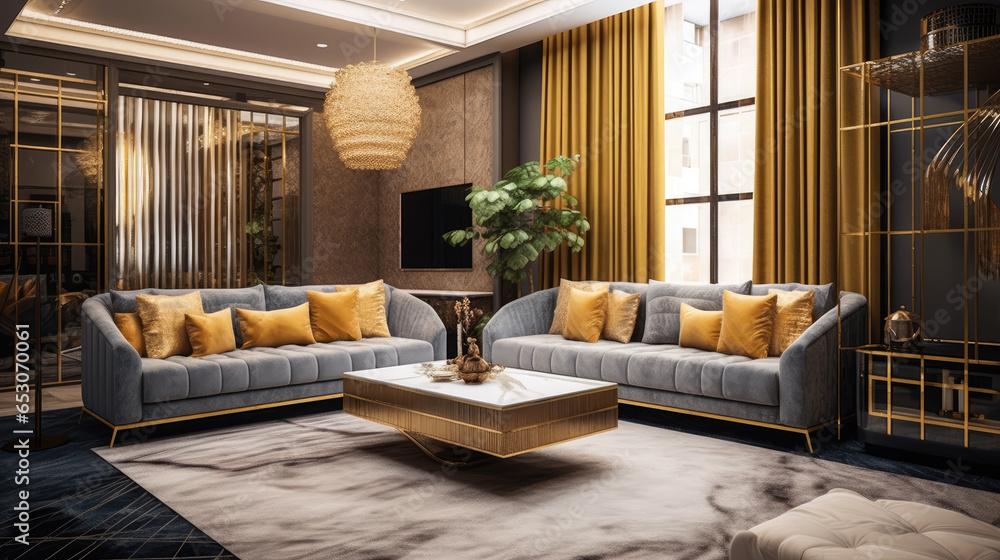 Luxury living room interior, rich modern luxury apartment design with ...