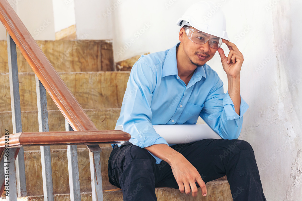 Asian young engineer man stress and failure in architecture project ...