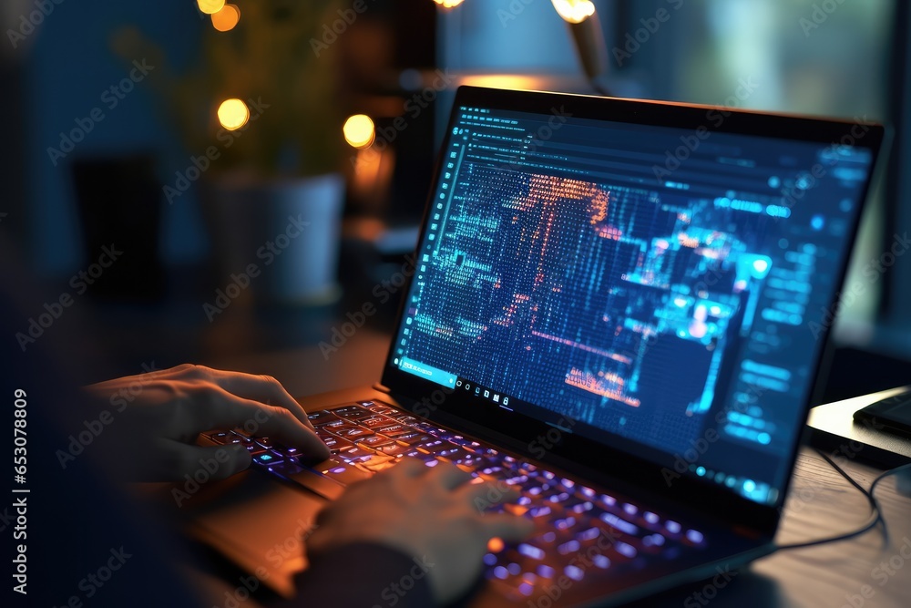 Close up hand programmer working on their professional development ...