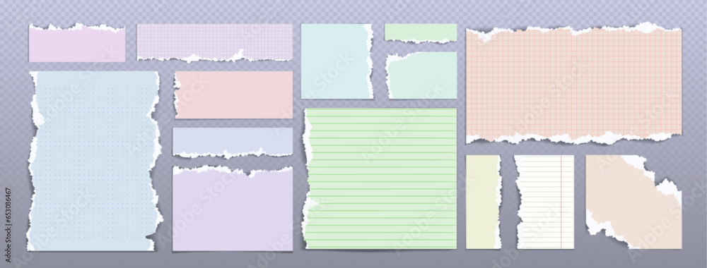 Torn color paper edge. White rip note sheet strip. Colorscrap notebook ...