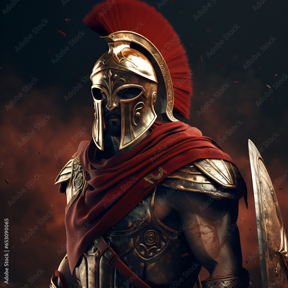 Illustration of spartan warrior in armor with shield and sword Stock ...