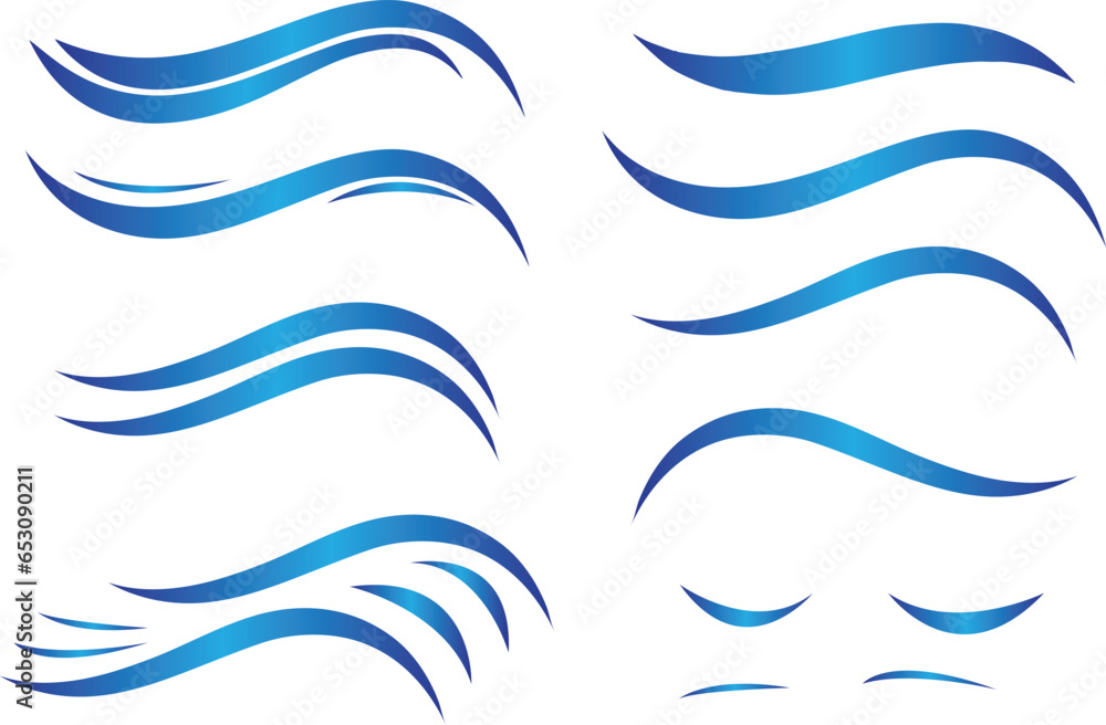 set of line water waves icon, Vector line icon set with simple doodle ...