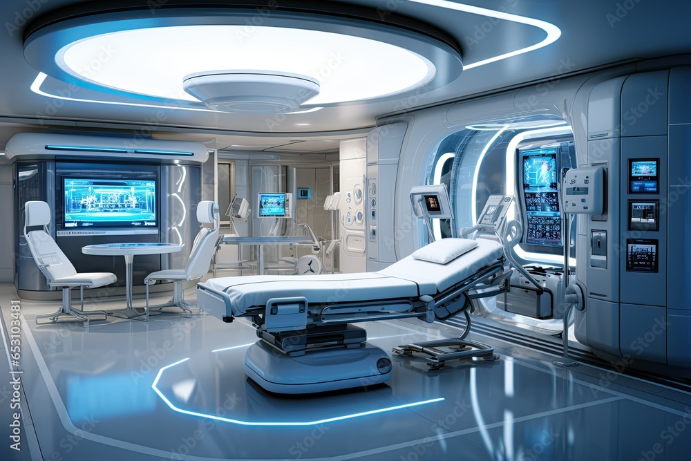 realistic image of a modern operating room for neurosurgery with future ...