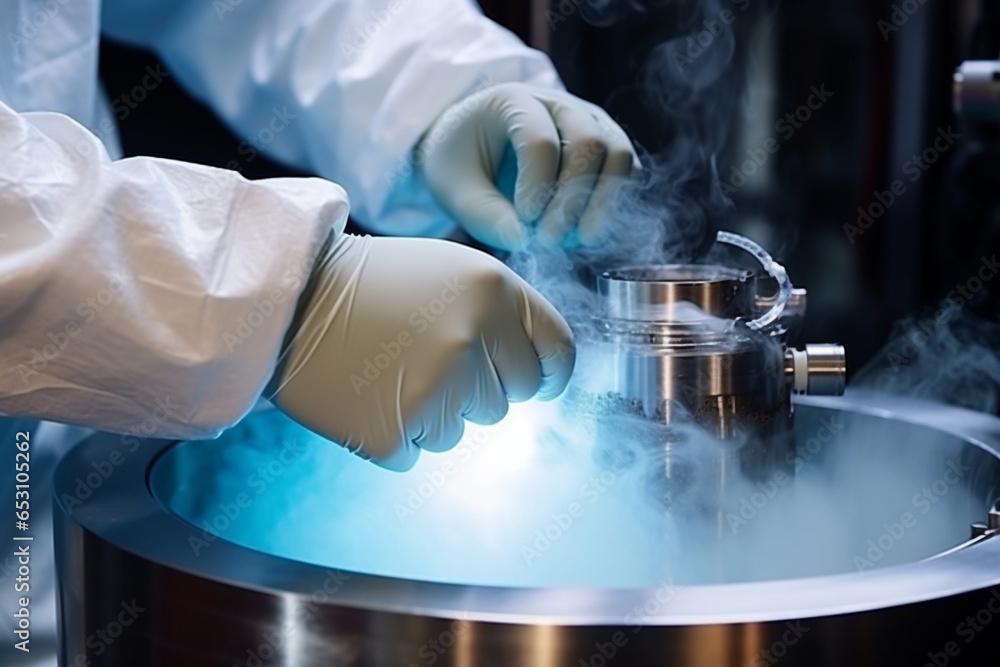 IVF treatment. Artificial insemination. Close-up hand working with ...