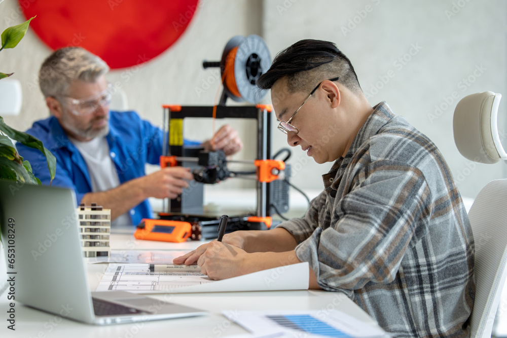 Architects making house model using 3D printer, FDM technology for ...