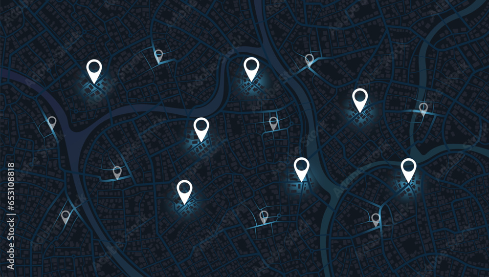 Abstract Map city with gps pins. Direction markers for navigation to ...