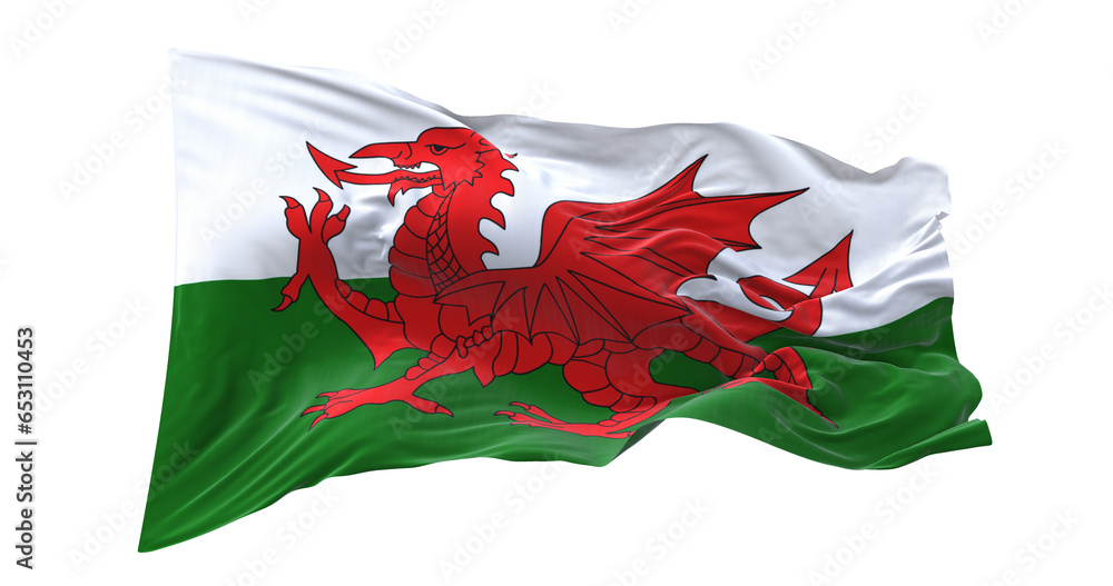 3d illustration flag of Wales. Wales flag waving isolated on white ...