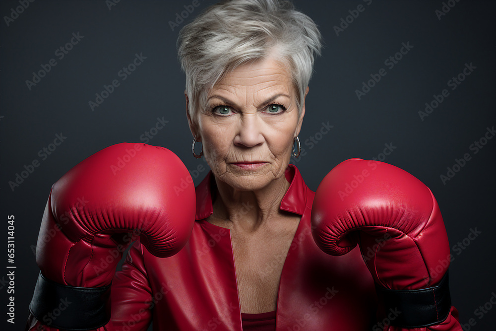 Generative AI photo of confident strong professional female boxer in a ...