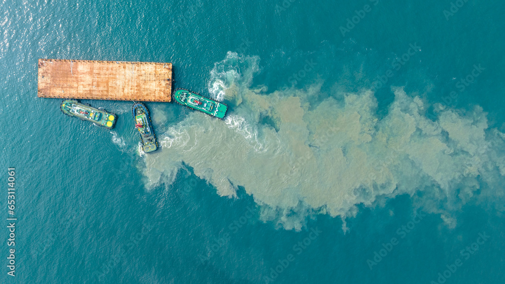Tug Boat drag Barge ship , No International Sewage sludge Pollution ...