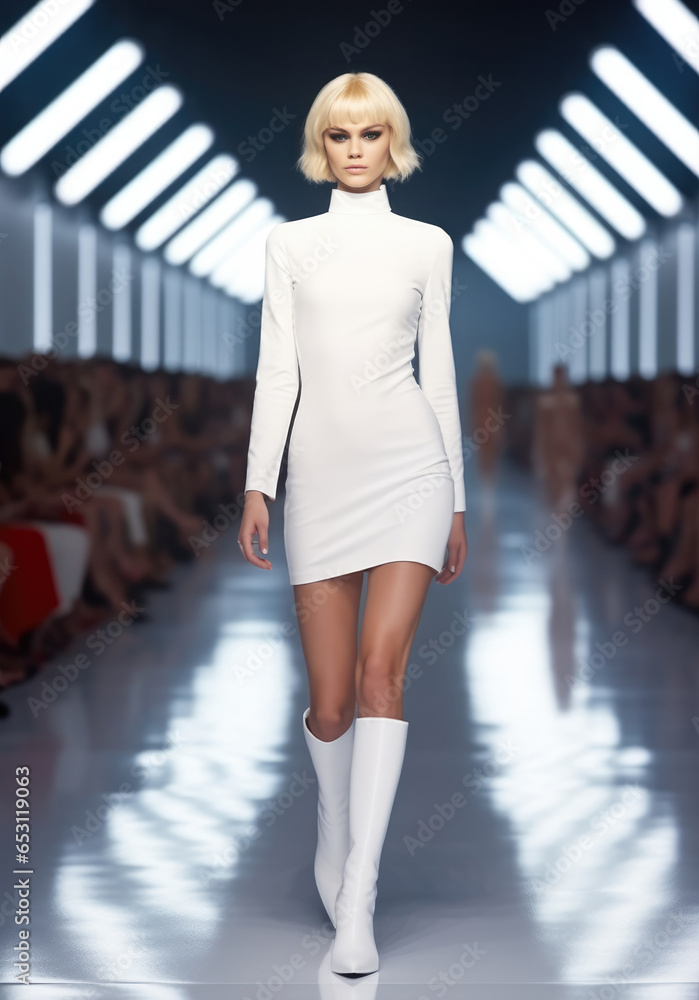 Fashion Show, beautiful model walking on runway fashion show. Stock ...