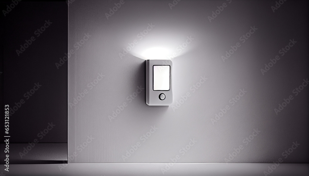 Motion sensor with light and white wall on the house, isolated modern ...