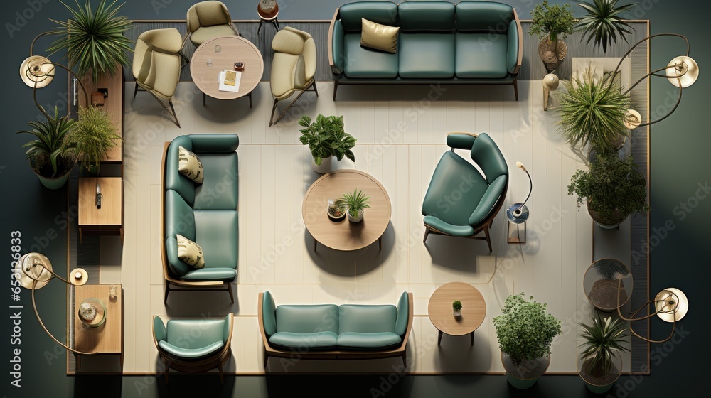 Top view layout plan of modern furnishings in interior design ...