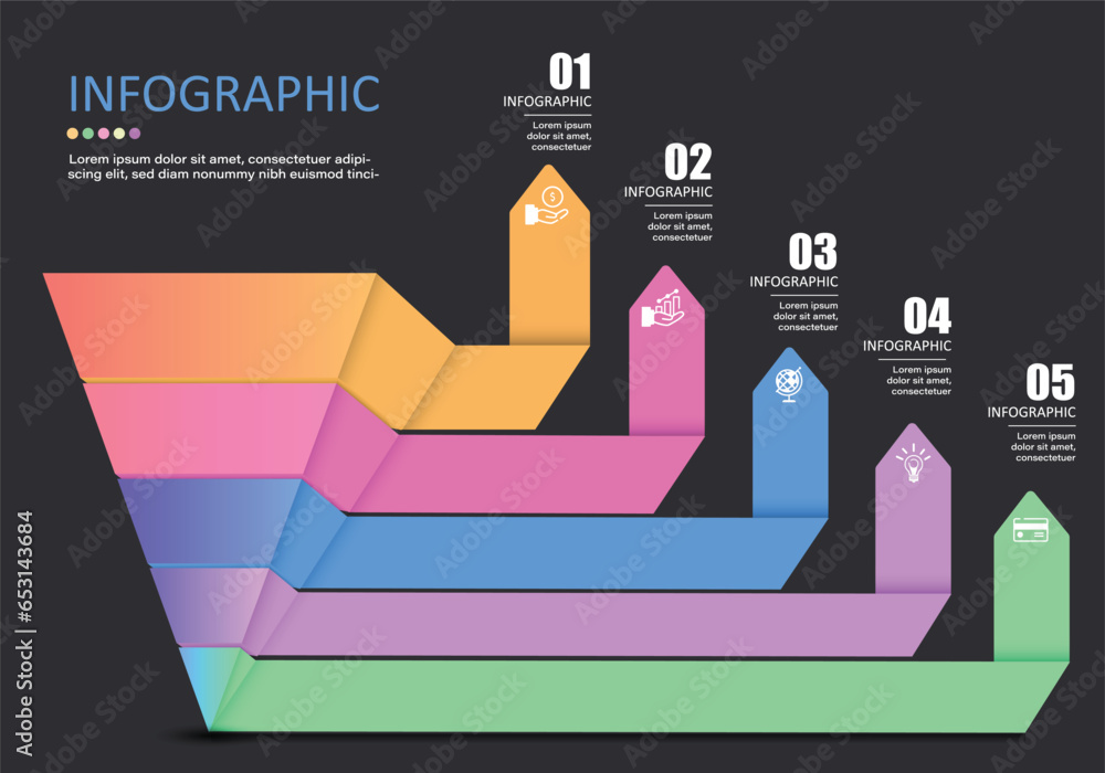 Vetor de Vector infographic on a gray-black background,inverted ...