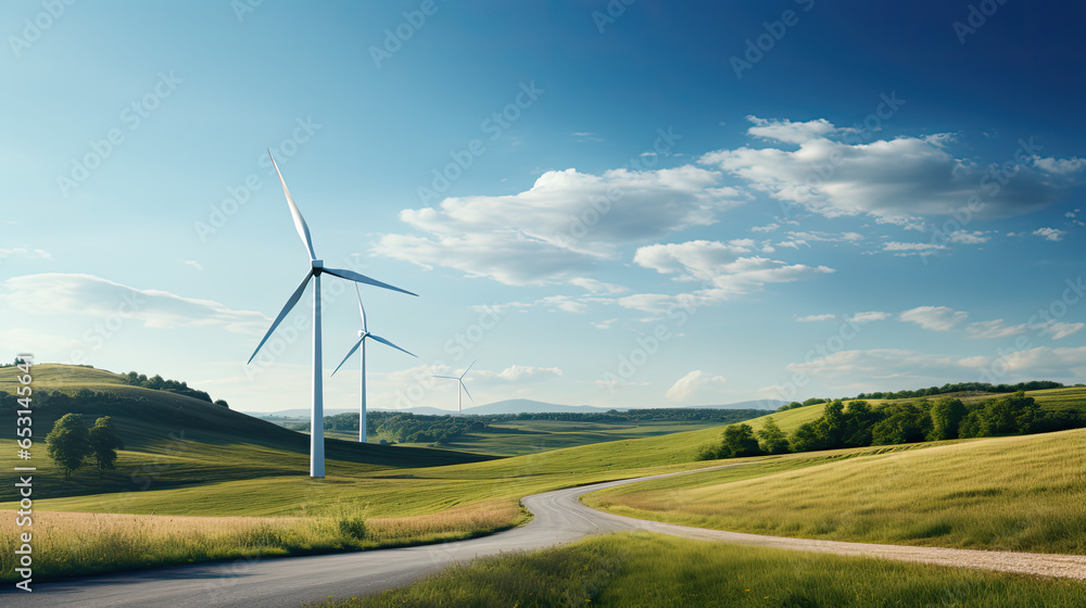 wind farm along a rural country road, renewable energy wallpaper, clean ...