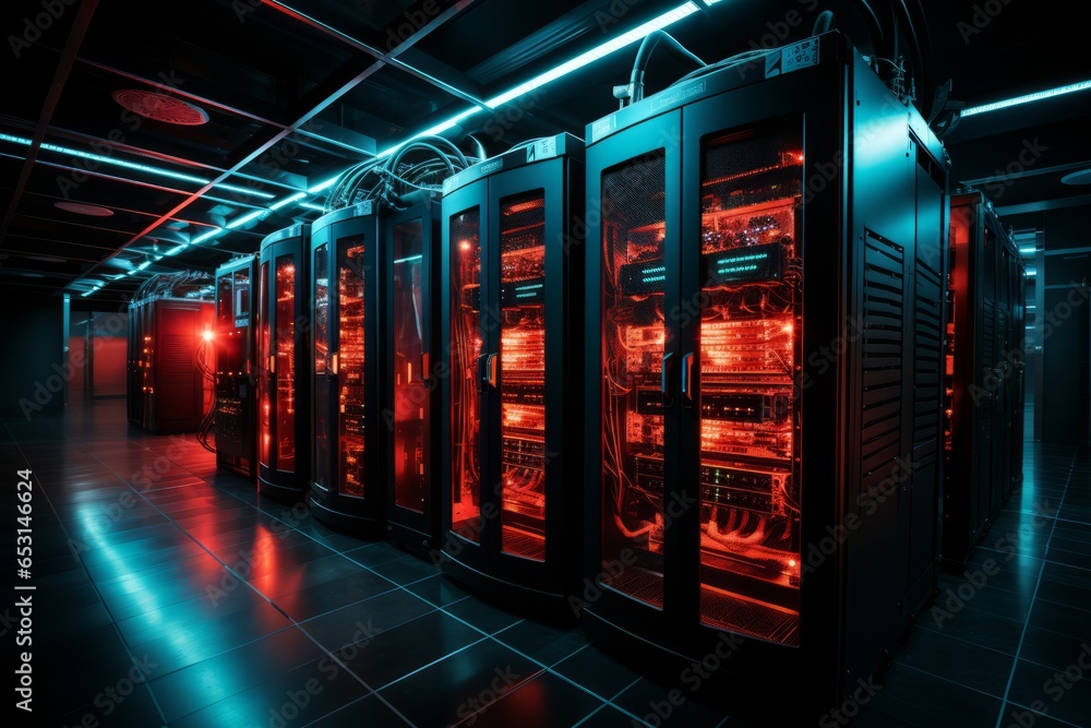 Server room with redundant power supplies and backup systems for data ...