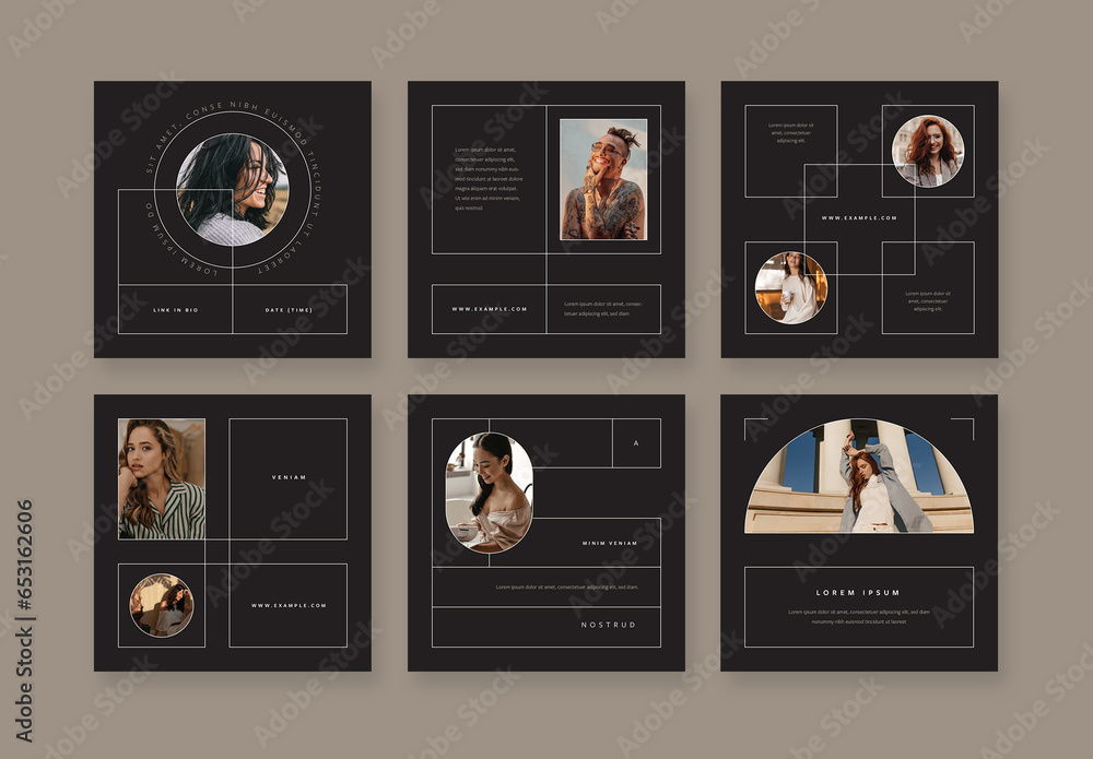 Dark Style Social Media Post Layouts Stock Template | Adobe Stock