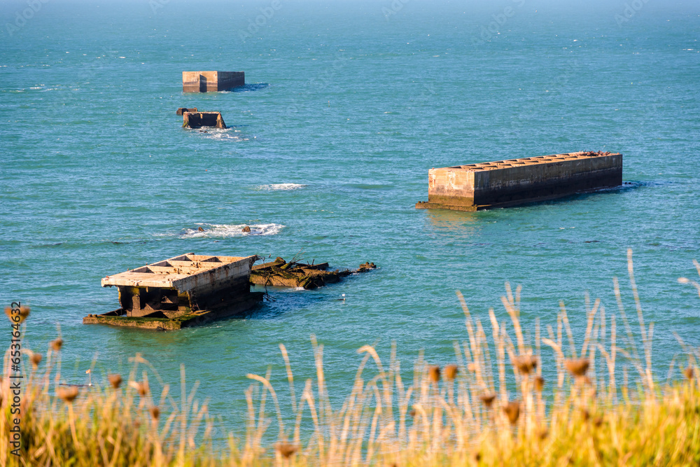 Remains of Phoenix caissons used to build the artificial Mulberry ...