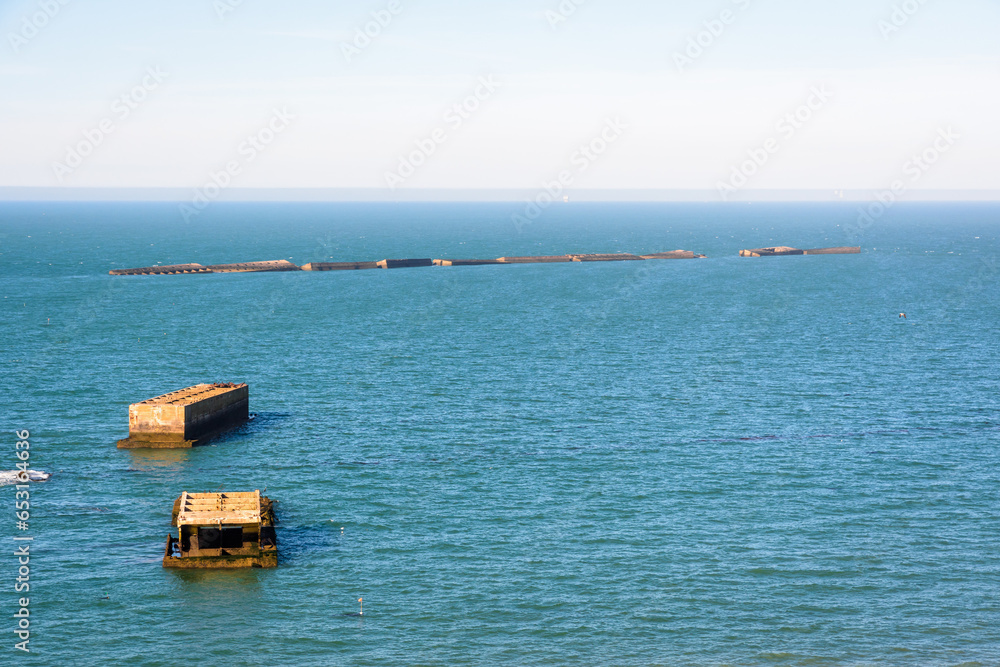 Remains of Phoenix caissons used to build the artificial Mulberry ...