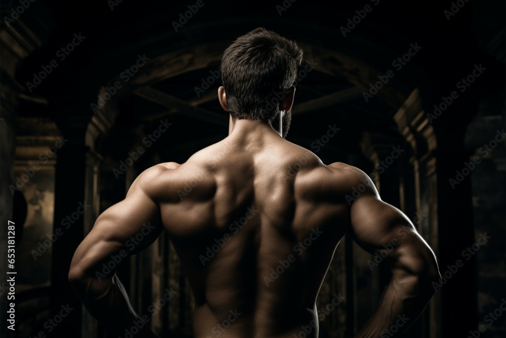 Back view of a well built man emphasizes his muscularity Stock ...