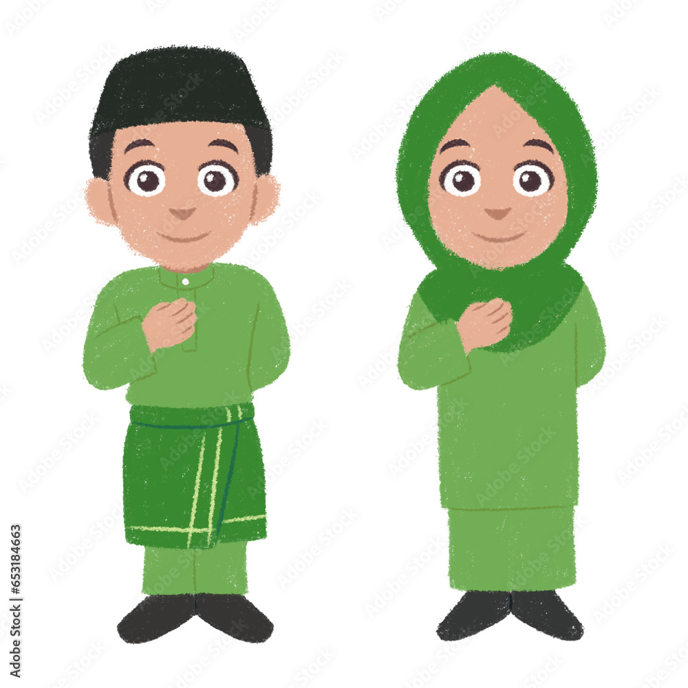 Cartoon Malaysia people in Melayu traditional costumes Stock ...