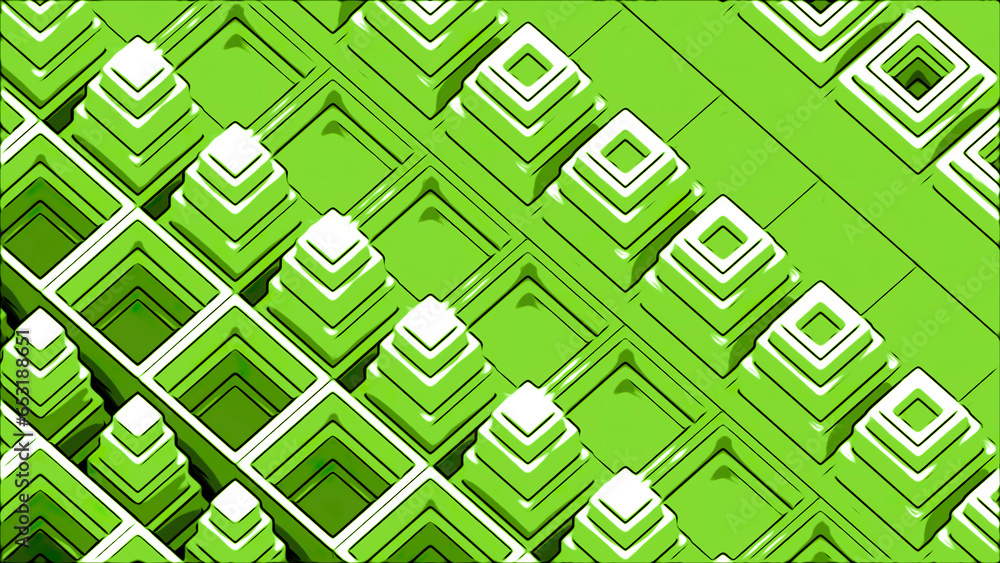 Orange and green squares in animation. Design. Large squares rising and ...