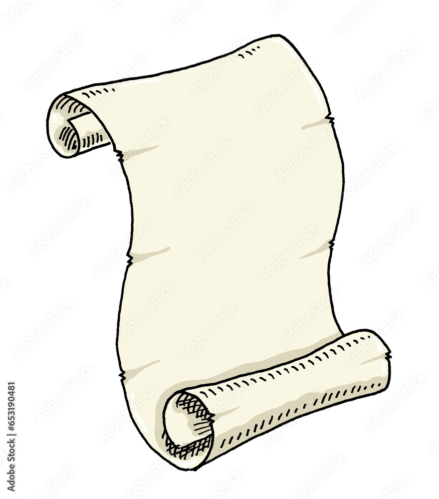 Old Scroll Paper Cartoon Doodle Lineart Isolated On White Background ...