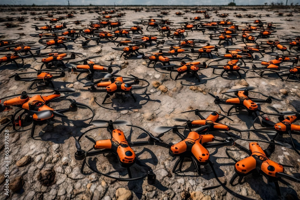 A swarm of tiny drones conducting search and rescue operations in a ...